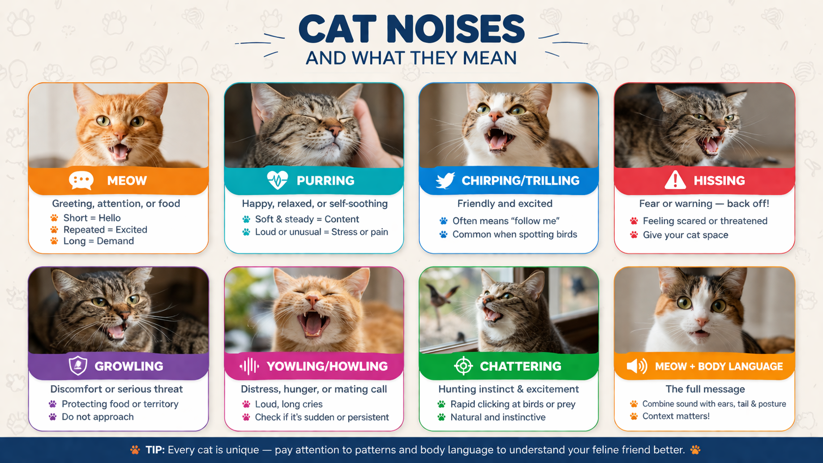 Understanding Your Cat’s Language: What Different Cat Sounds Really Me