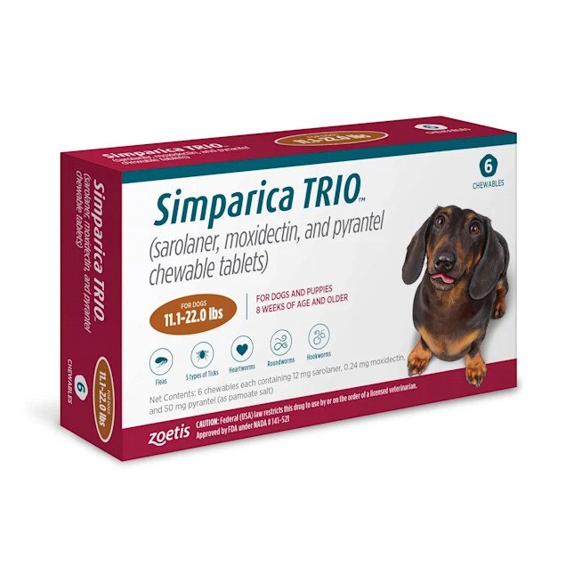 SIMPARICA TRIO Chewable Tablet for Dogs, 11.1-22 lbs, (Caramel Box)